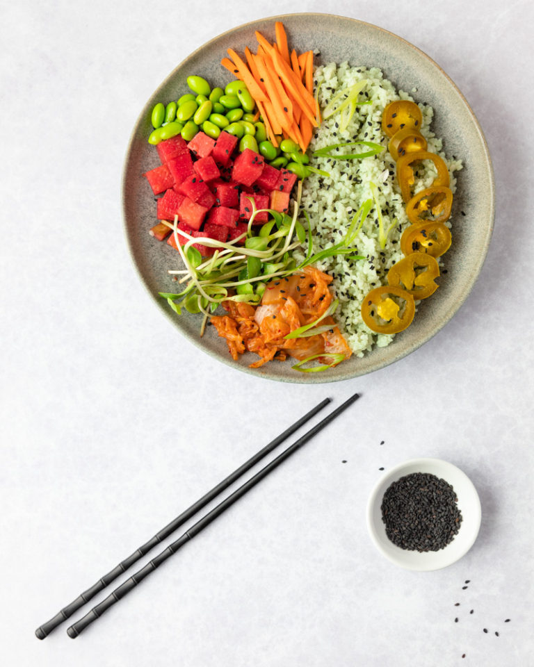 Vegan Poke Bowl | Marinated Watermelon Radishes | Sprouts And Krauts