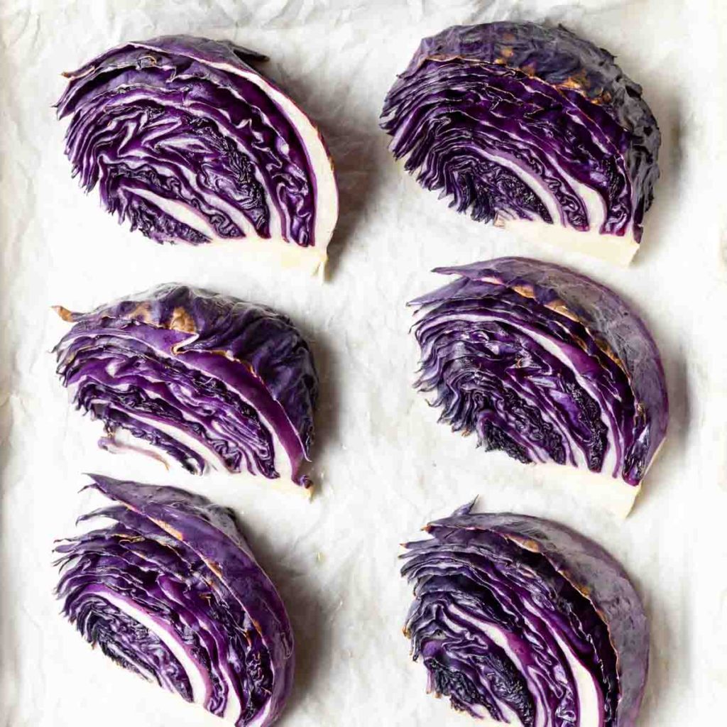Roasted Red Cabbage with Lemon Tahini Dressing | Sprouts And Krauts
